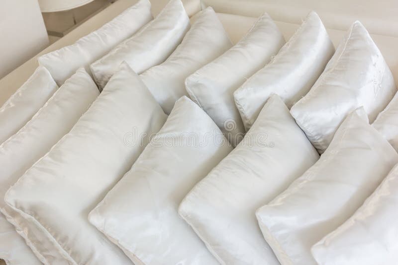 White Pillows on Bed Close Up Stock Image - Image of bedroom, fluffy ...