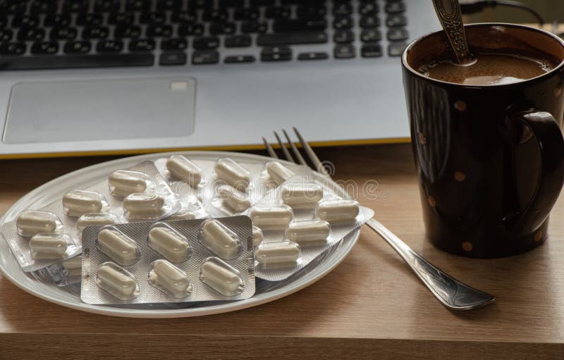 Pills at lunch stock image. Image of tablets, food, diabetes - 93221647