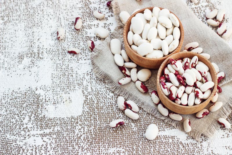 White-pink Beans in a Wooden Cup on a Light Background Stock Photo ...