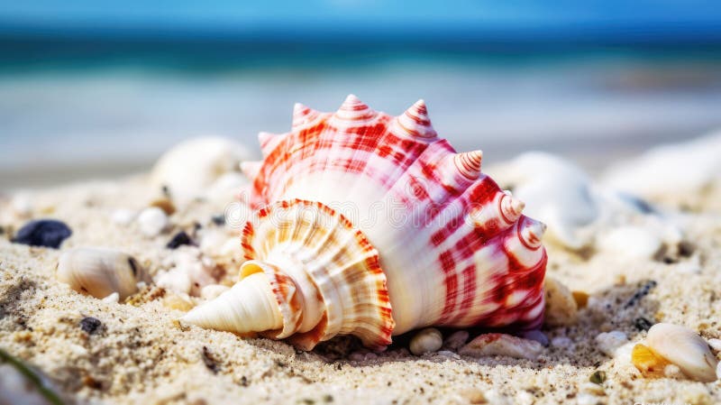 White and Pink Conch Shell on the Beach Stock Illustration ...