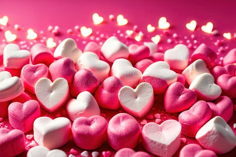 White and Pink Heart Marshmallows Falling. Blurred Marshmallow Candy ...