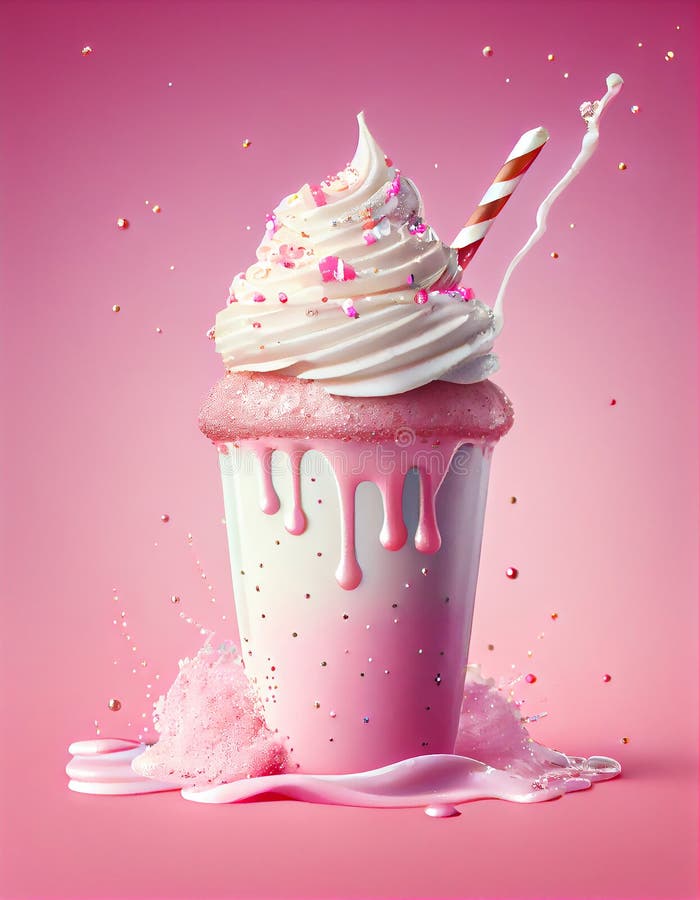 Pink Milkshake with Strawberry. Cartoon Vector Illustration Stock ...