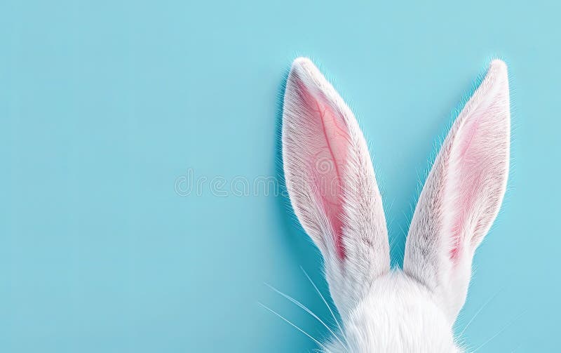 White and Pink Rabbit Ears Standing Tall Against a Soft Blue Background ...