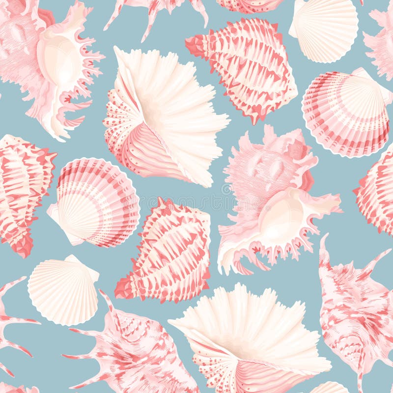 White and Pink and White Shells Seamless Pattern Stock Vector ...