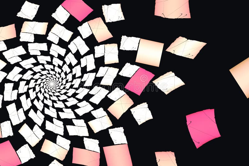 White Pink Swirling Pattern of Crooked Rectangular Shapes on a Black ...