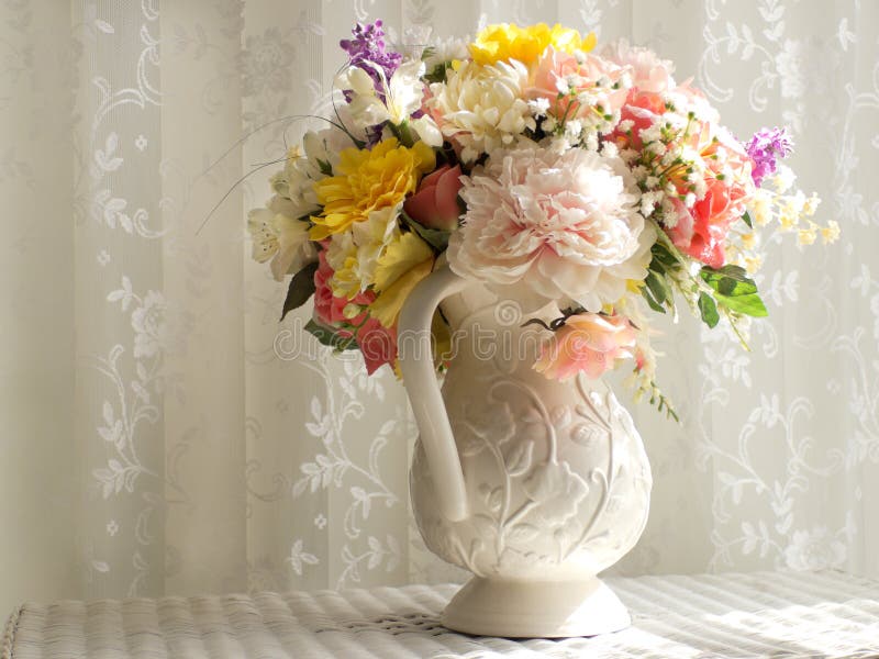 White Pitcher with Flowers stock image. Image of floral - 28574597