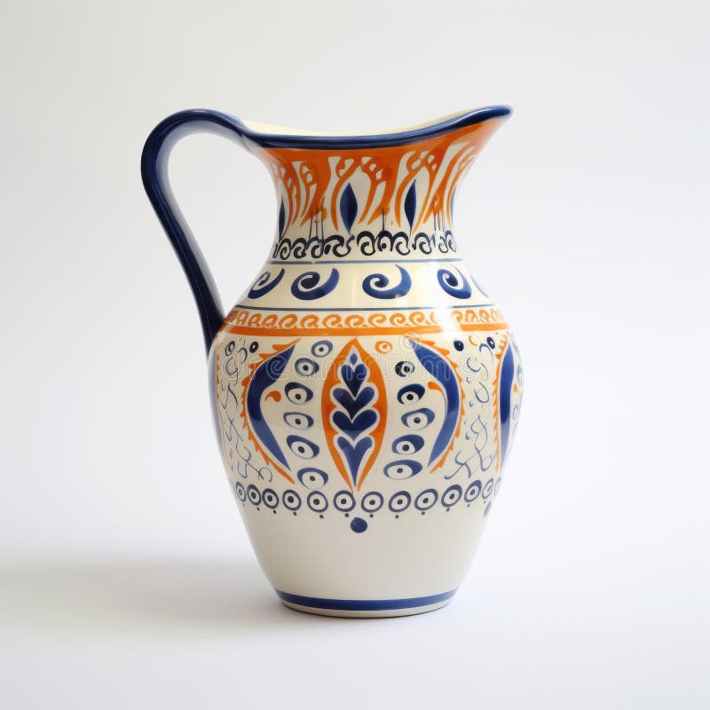 Traditional Ceramic Pitcher with Blue and Orange Design Stock ...