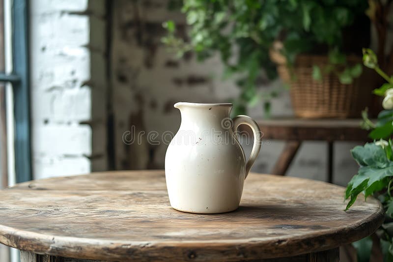 White Pitcher on Wooden Table Stock Illustration - Illustration of ...