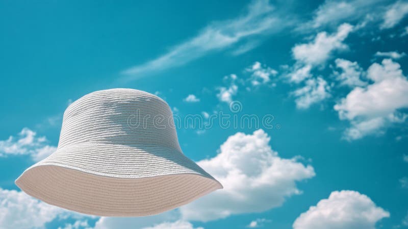 White Pixelated Bucket Hat Against a Bright Blue Sky with Soft White ...