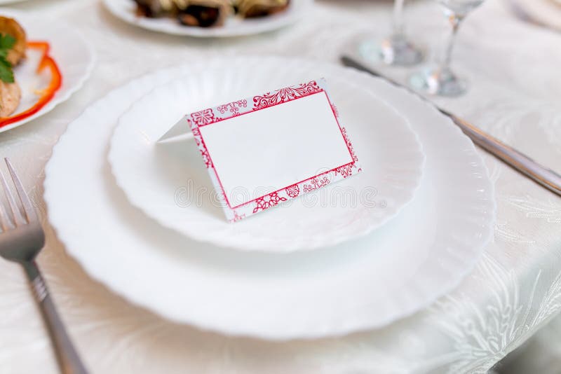 White Place Card Decorated on a Plate Stock Image - Image of decoration ...
