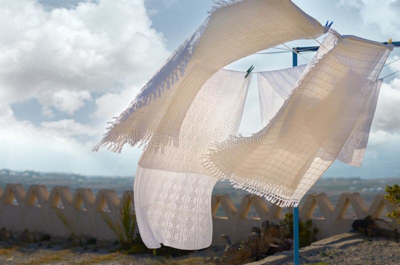 White Plaids Develop in the Wind during Drying Stock Photo - Image of ...