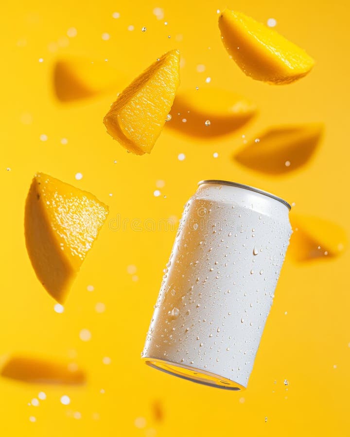 White Plain Mango Soft Drink Can 330ml Floating Stock Illustration ...