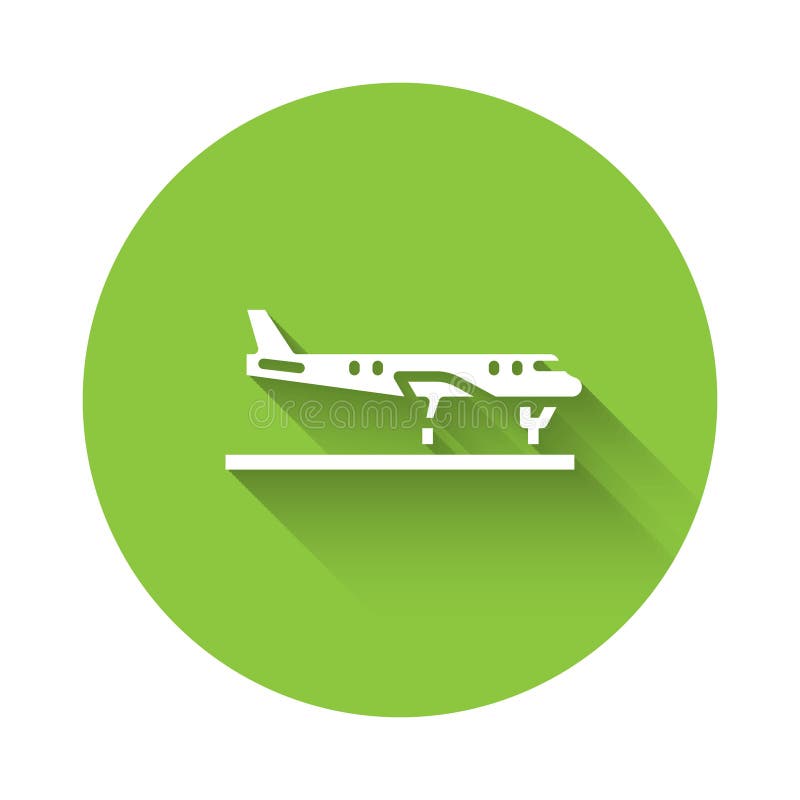 White Plane Icon Isolated with Long Shadow. Flying Airplane Icon ...