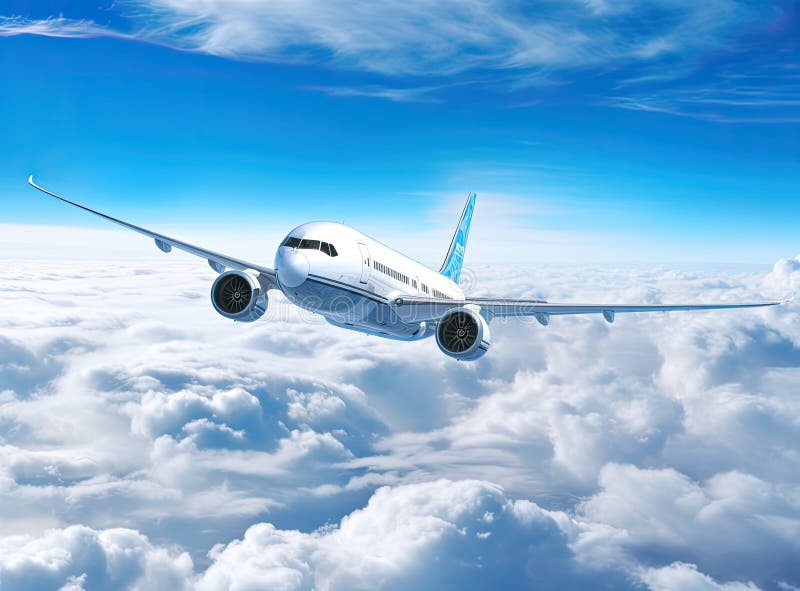 White Plane in the Sky, White Clouds. Created with Generative AI ...