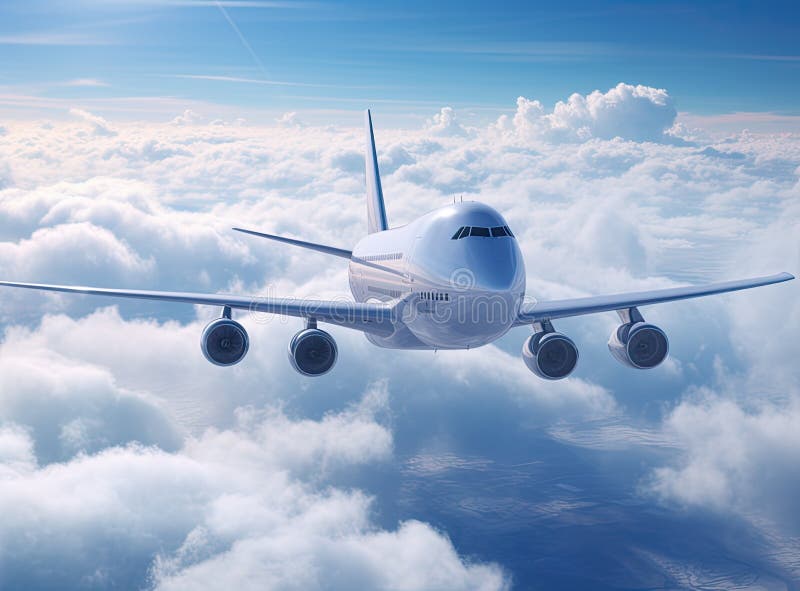 White Plane in the Sky, White Clouds. Created with Generative AI ...