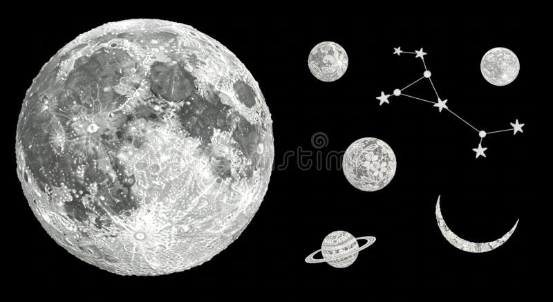 White Planets on a Black Background Stock Illustration - Illustration ...
