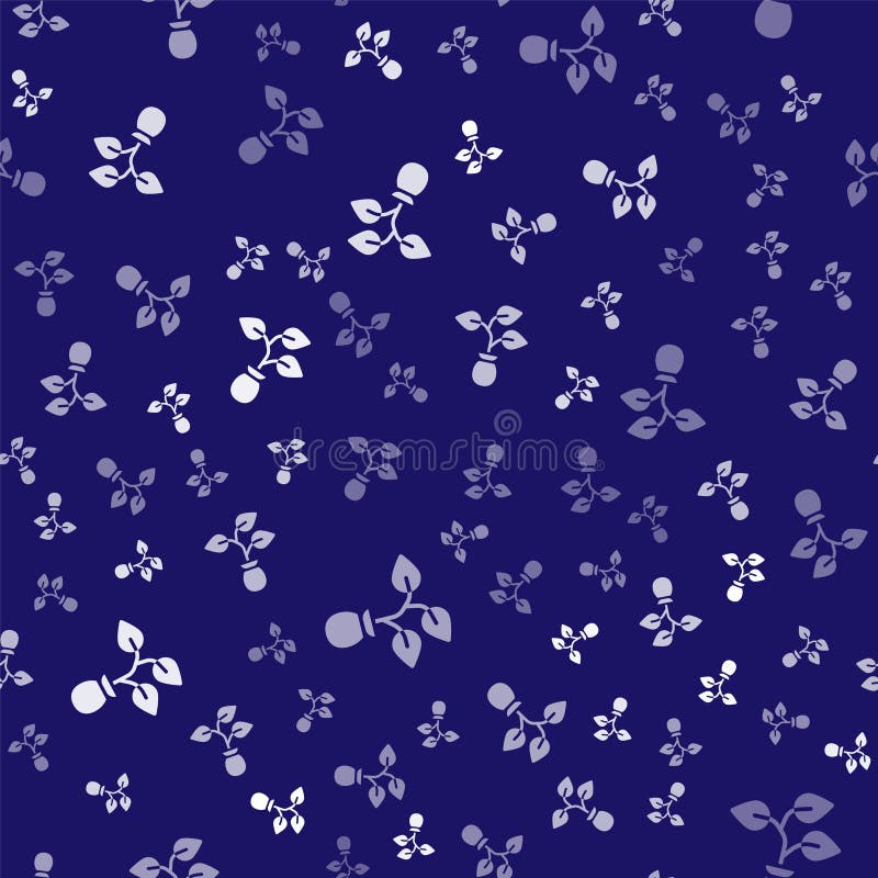 White Plant Icon Isolated Seamless Pattern on Blue Background. Seed and ...