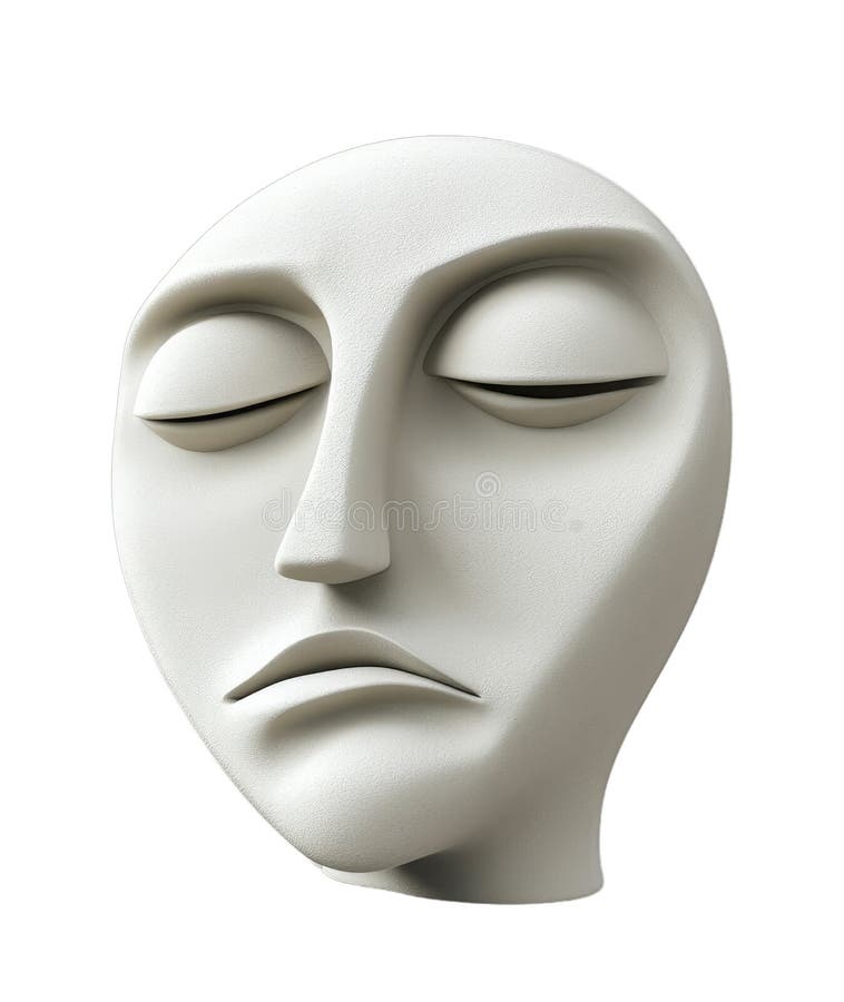 A White Plaster Face, with Closed Eyes, is Shown in a Frontal View ...