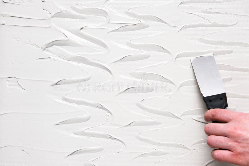 White Plaster Texture, Hand with Spatula Close Up Stock Image - Image ...
