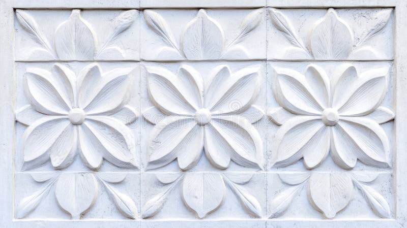White Plaster Tiles Showing Carved Floral Pattern Creating Decorative ...