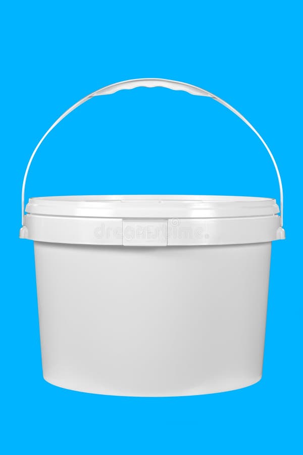 White Plastic Bucket on a Blue Background. Stock Photo - Image of ...