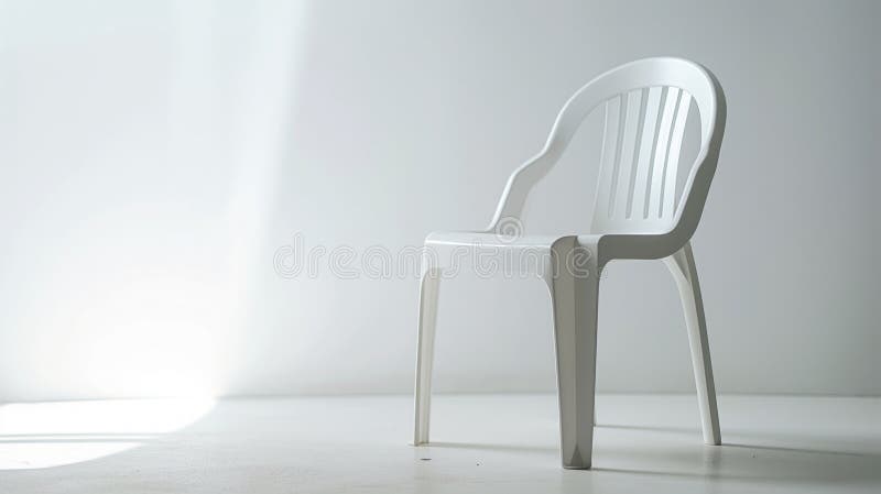 White Plastic Chair with Slatted Backrest in Minimalist Setting. Simple ...