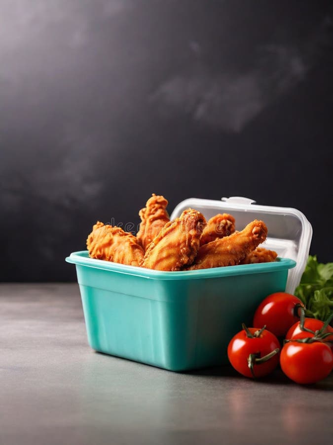 A White Plastic Container Filled with Fried Chicken Pieces. Stock ...