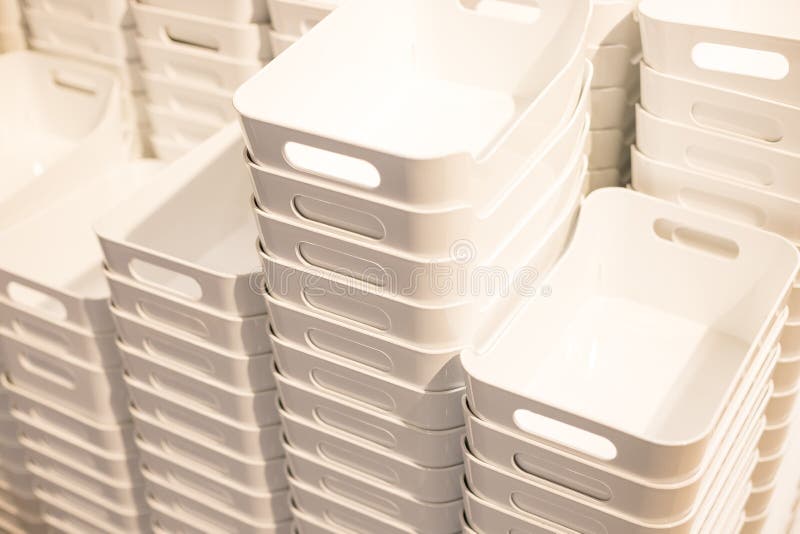White Plastic Containers.Stacked Empty Plastic Box.folded Plastic ...
