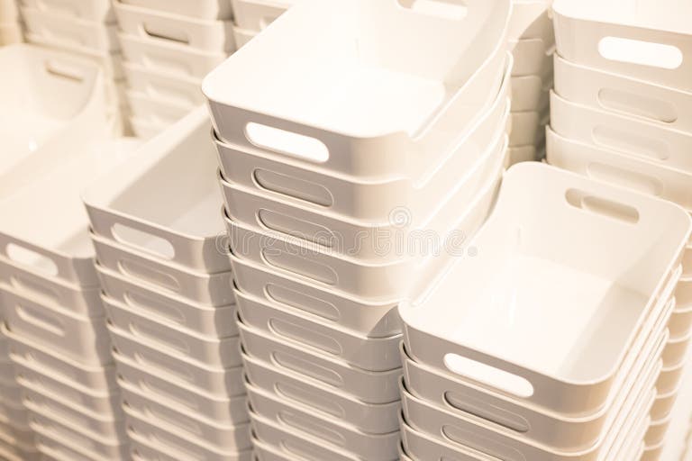White Plastic Containers.Stacked Empty Plastic Box.folded Plastic ...