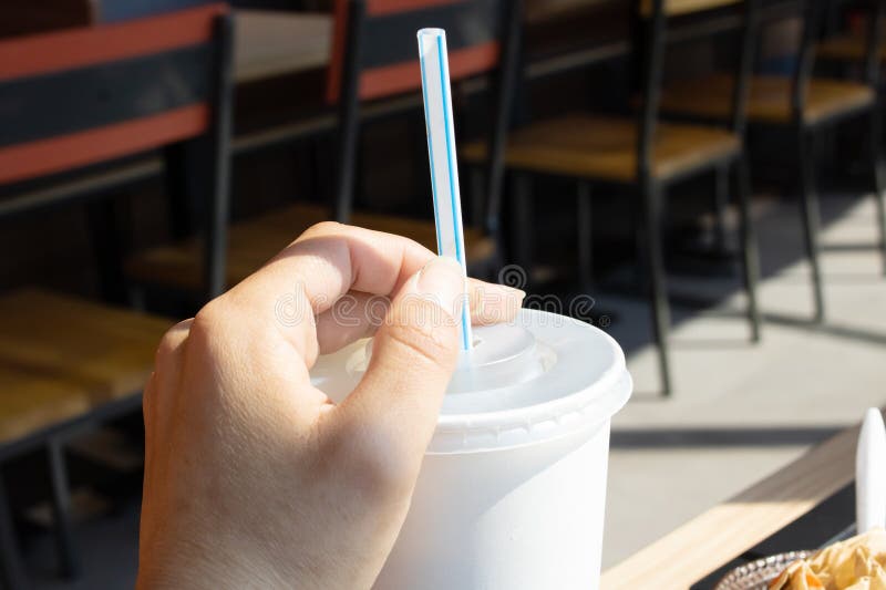 White Plastic Cup and Straw in Hand Stock Image - Image of mockup, hand ...