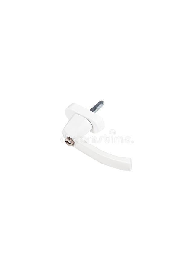 White Plastic Door Window Handle with Lock Isolated on White Baclground ...