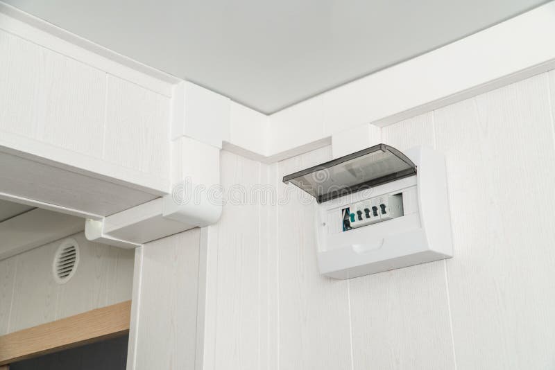 White Plastic Electric Guard on a White Wall Stock Photo - Image of ...