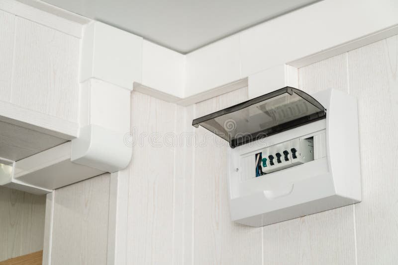 White Plastic Electric Guard on a White Wall Stock Photo - Image of ...