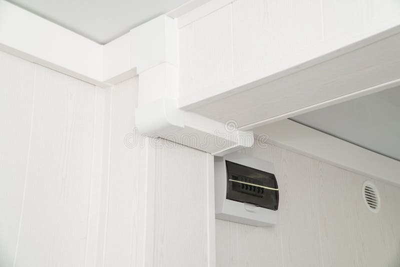 White Plastic Electric Guard on a White Wall Stock Photo - Image of ...