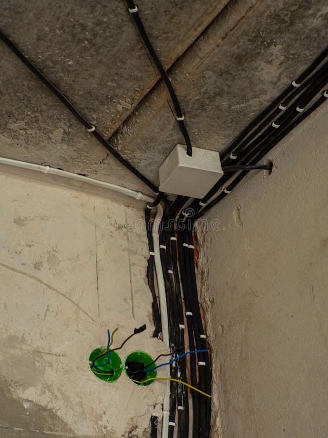 White Plastic Electric Junction Box with Conduits Install in House ...