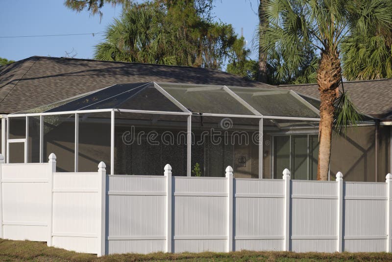 White Plastic Fence for Back Yard Protection and Privacy Stock Image ...