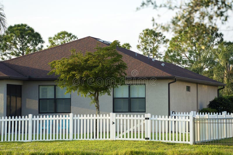 White Plastic Fence for Back Yard Protection and Privacy Stock Image ...
