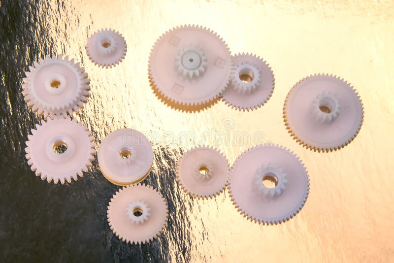 White Plastic Gears. Connection Mechanism Details Stock Photo - Image ...
