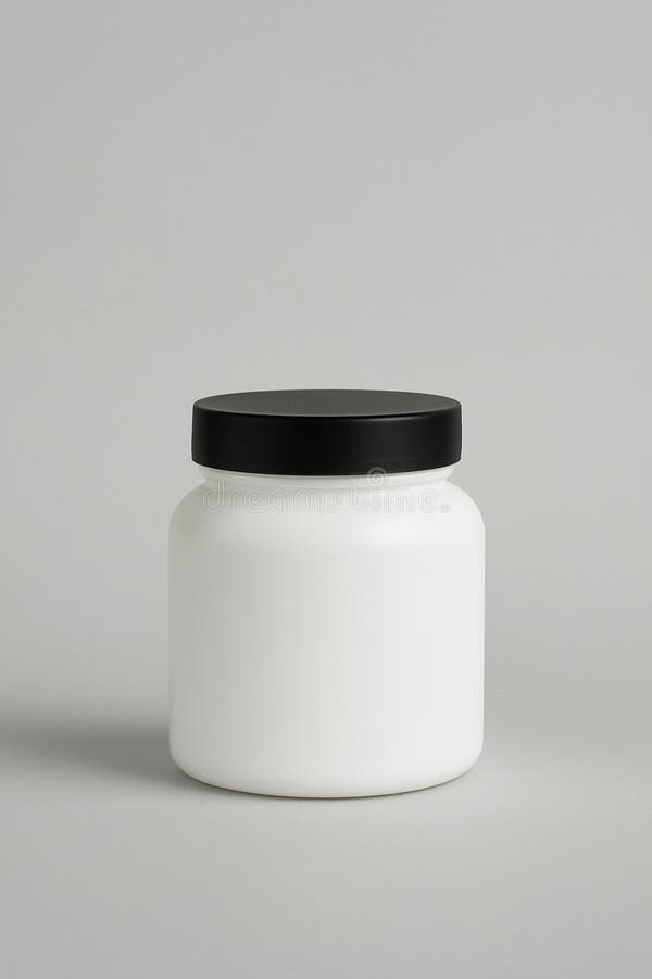 White Plastic Jar Colored Lid Gray Background Packaging Mockup Stock ...
