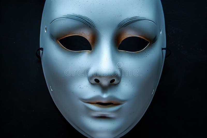 White Plastic Mask on Black Background, Front View. Mask for Theatrical ...
