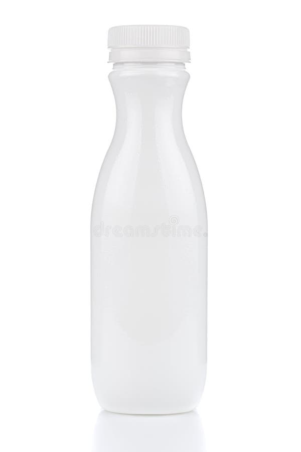 White Plastic Milk Bottle Isolated on White Background with Reflection ...