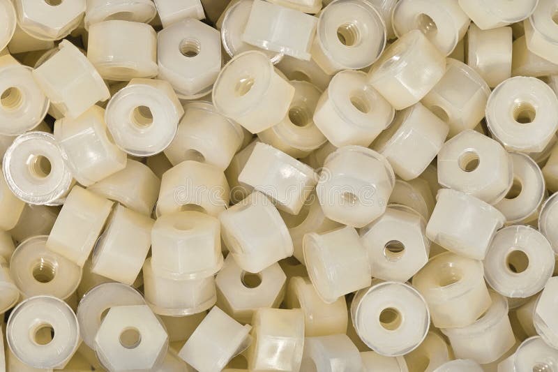 White Plastic Nylon Nuts Many Scattered Hardware. Stock Photo - Image ...