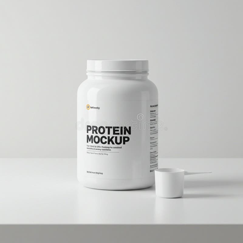 White Plastic Protein Supplement Container Labeled "Protein Mockup ...