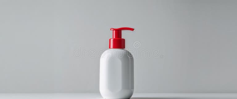 White Plastic Pump Bottle with Red Cap for Liquid Product Display Stock ...