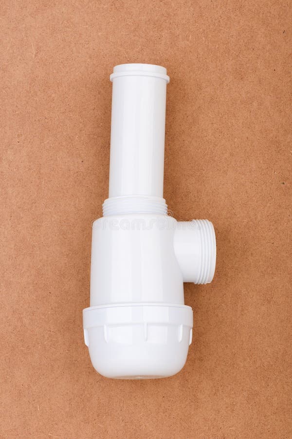 White Plastic Sink Drain Trap with Overflow Pipe. Stock Photo - Image ...