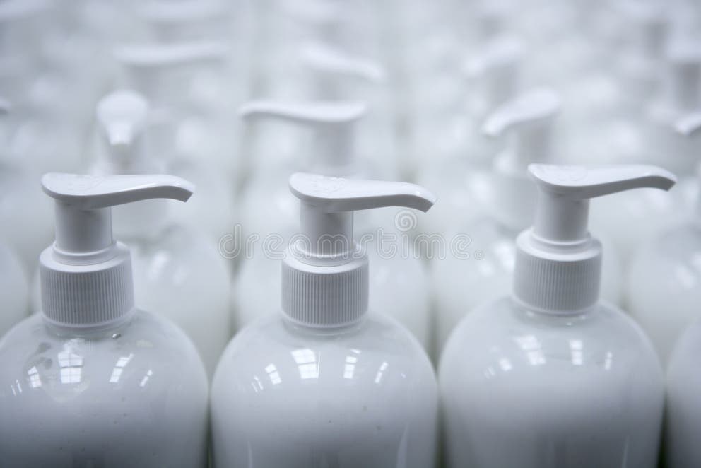 White Plastic Soap Bottles in Rows Assembly Line Stock Image - Image of ...