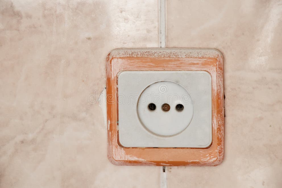 White Plastic Socket on the Wall on the Tiles in the Kitchen Stock ...