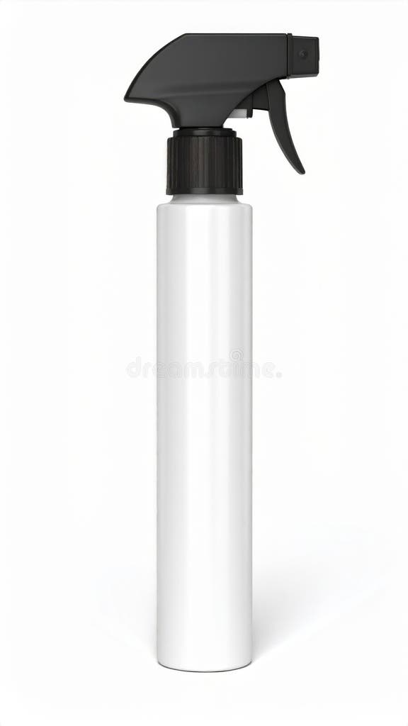 White Plastic Spray Bottle with Black Nozzle on White Background Studio ...