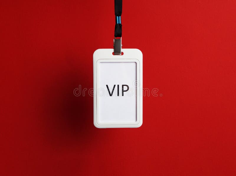 White Plastic Vip Badge Hanging on Red Background Stock Photo - Image ...