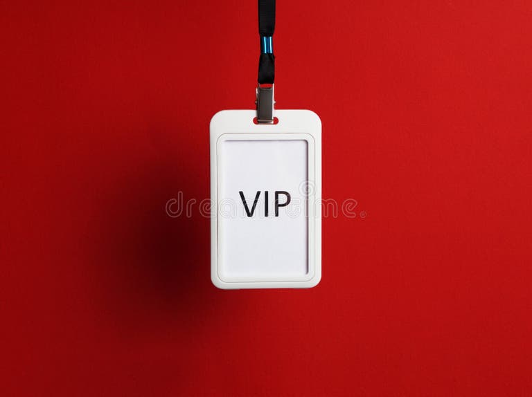 White Plastic Vip Badge Hanging on Red Background Stock Photo - Image ...